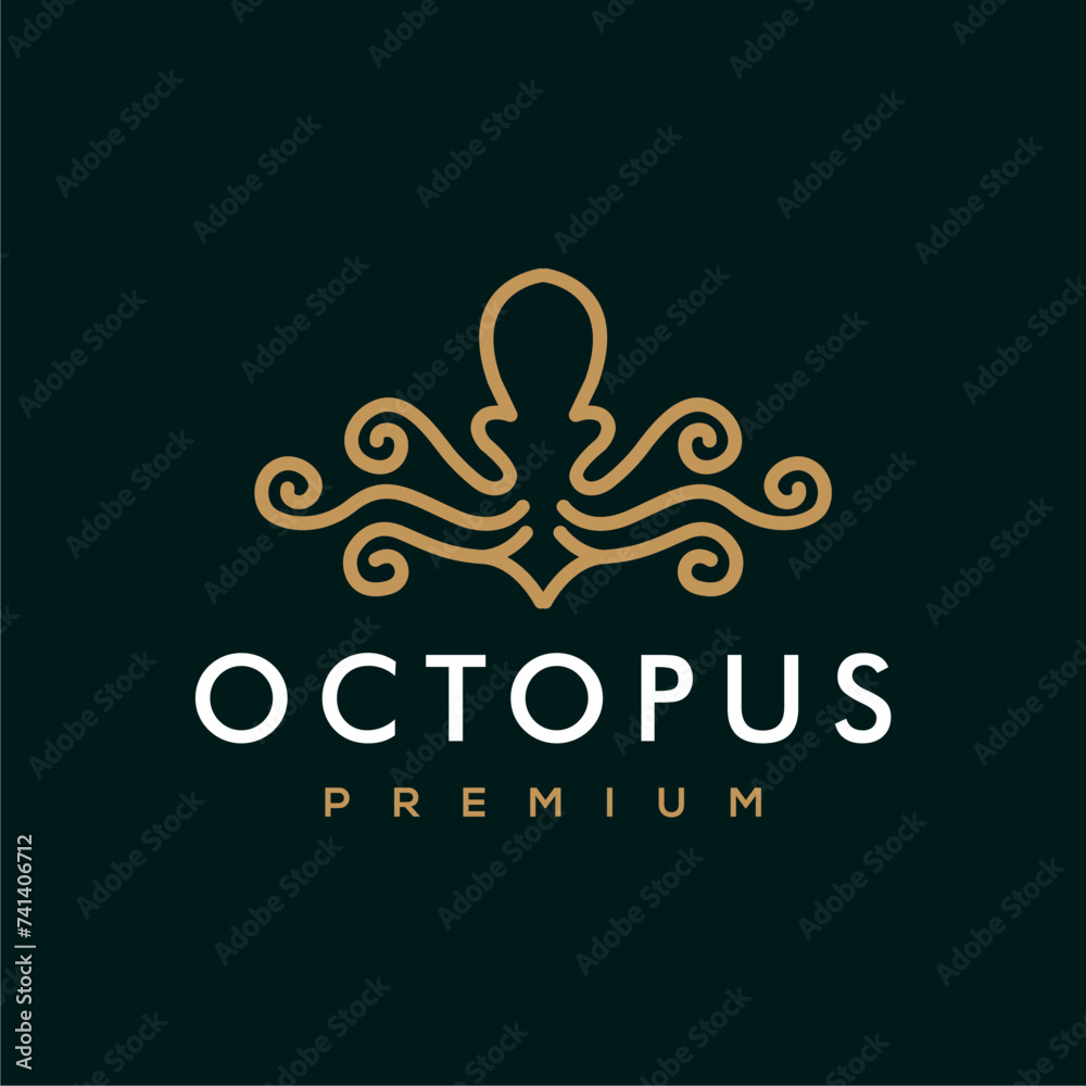 Modern Octopus Squid Tentacles Logo in simple minimalist line art ...