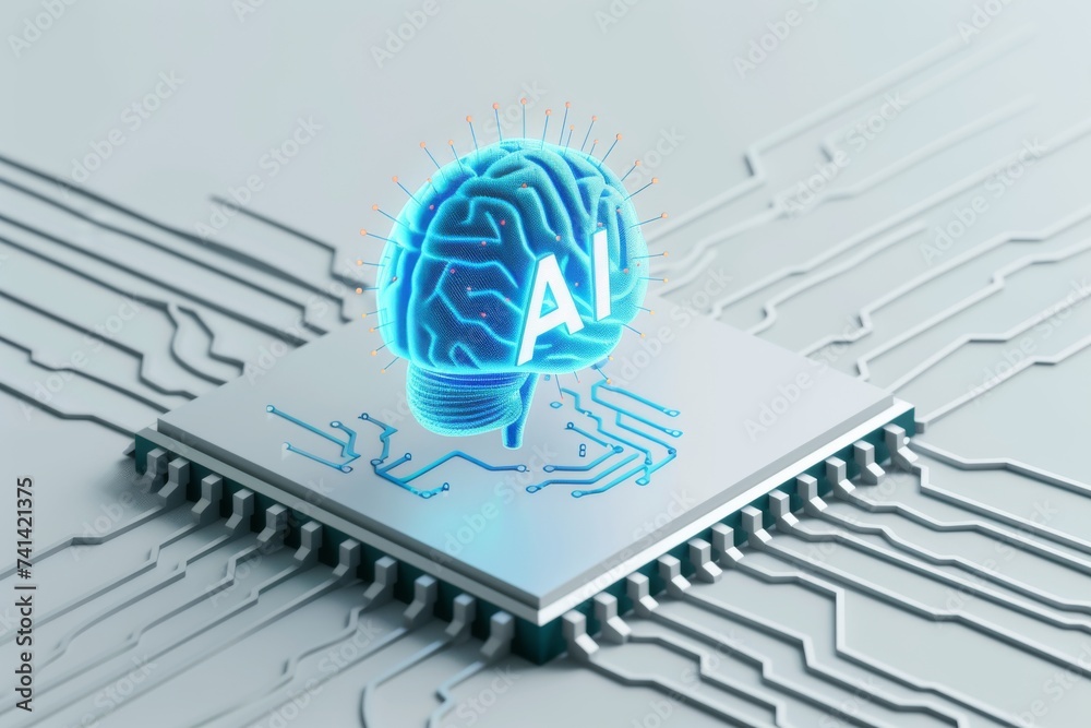 AI Brain Chip brain network analysis. Artificial Intelligence neon watermelon slice mind red ...