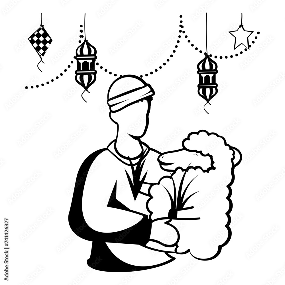 Man is feeding Goat with forages vector design, Eid al-Azha Eid ul ...