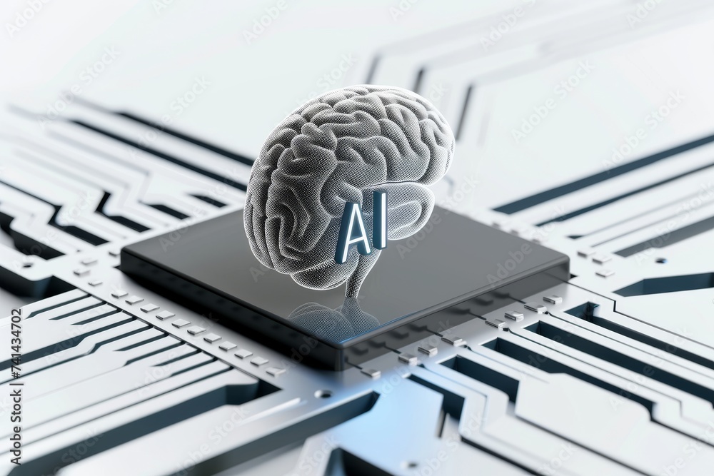 AI Brain Chip tomorrow. Artificial Intelligence wafer stepper mind silicon photonics axon ...