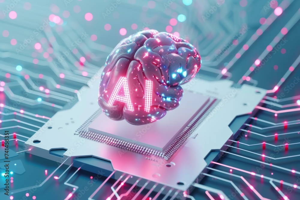 AI Brain Chip geographic information system. Artificial Intelligence igbts human ct mind circuit ...