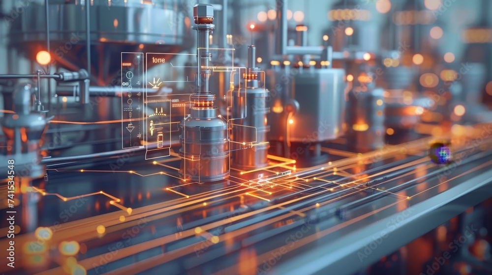 Illustration of a smart factory environment with machinery and an ...