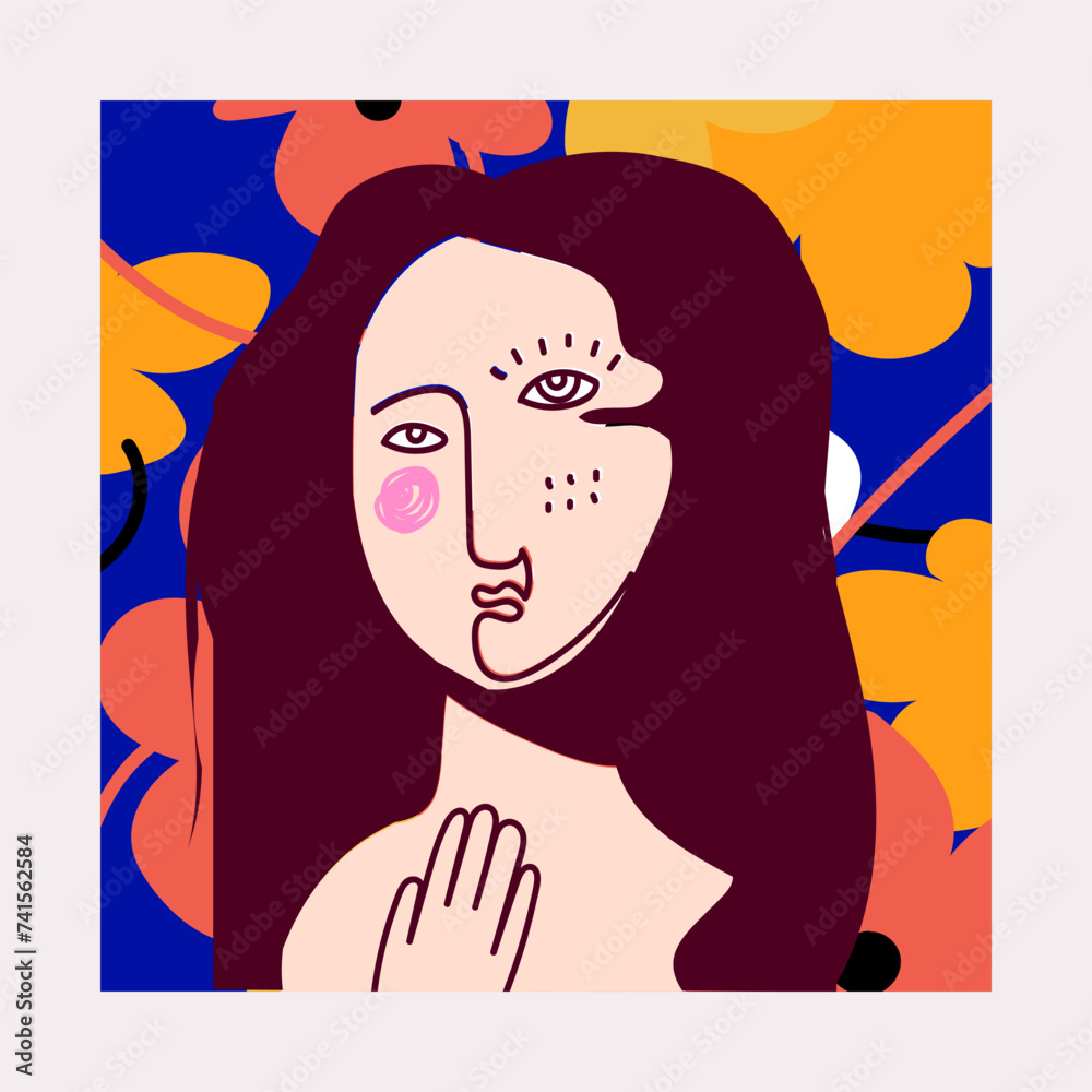 Abstract face portrait person geometric, doodle, line art hand drawn ...
