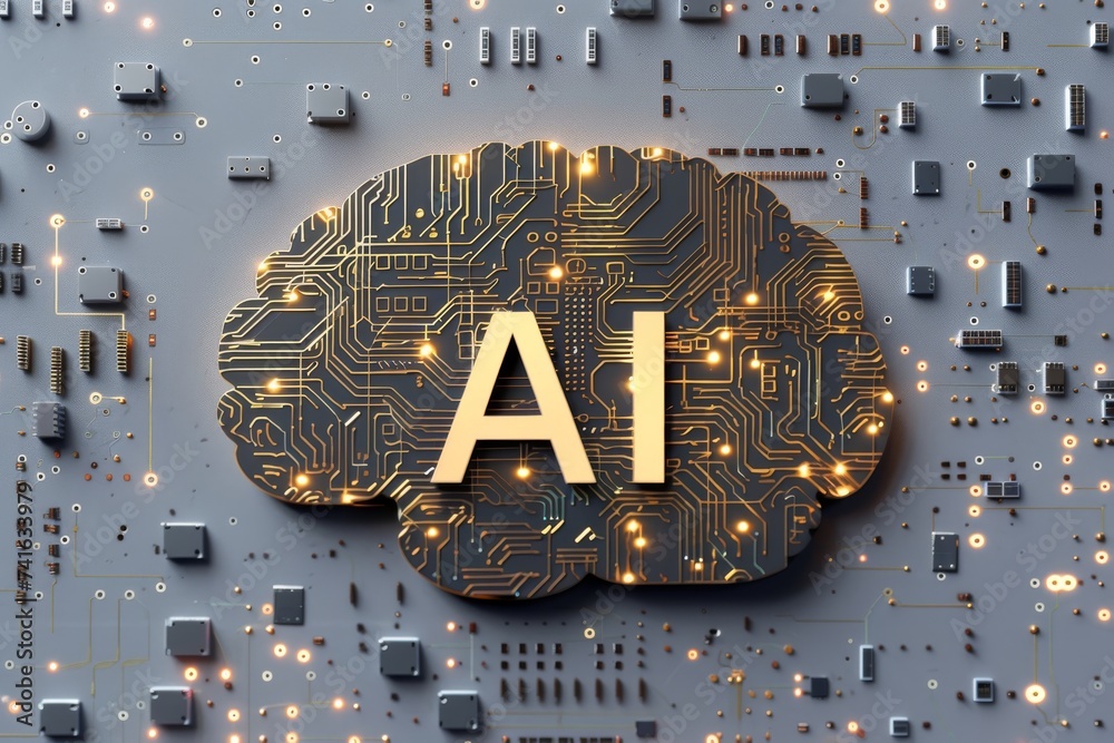 AI Brain Chip middle frontal gyrus. Artificial Intelligence quantum ...