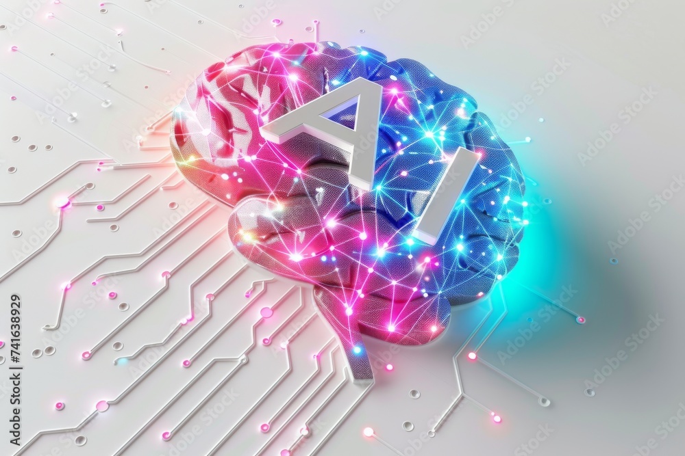 AI Brain Chip silicon wafer. Artificial Intelligence cloud service human nanotechnology mind ...