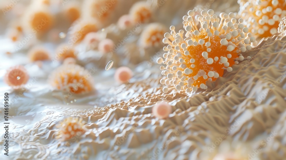 Detailed close-up showing the structure of fungal spores emerging from ...