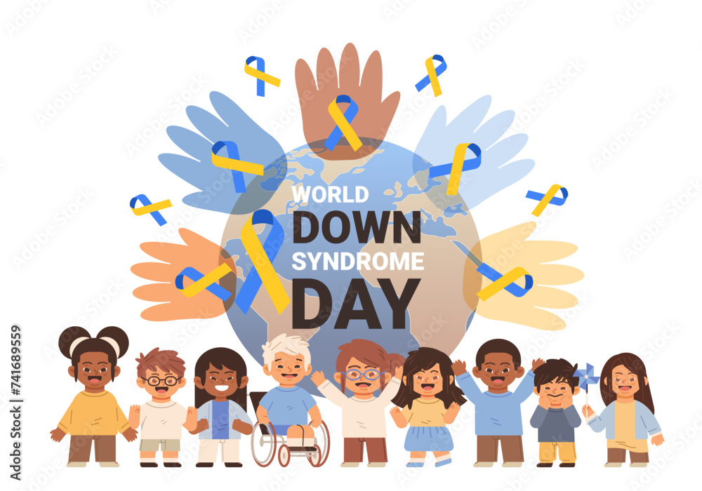 Group of multiracial lovely children with special needs. World down ...