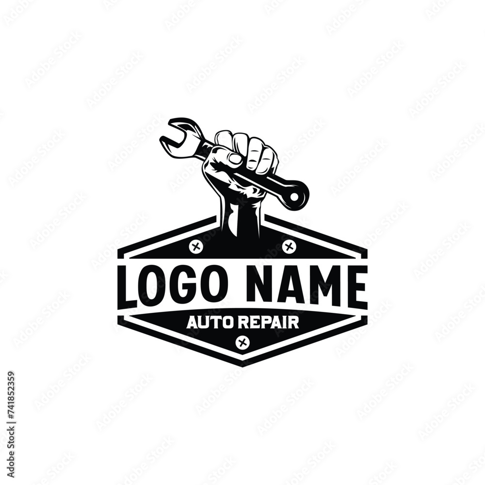 Auto repair service logo, badge, emblem, Mechanic logo template ...