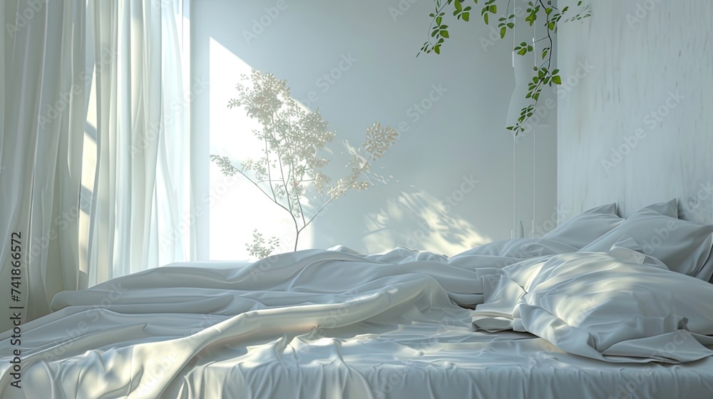 mood and atmosphere of a white bedroom. The feeling of calm and ...