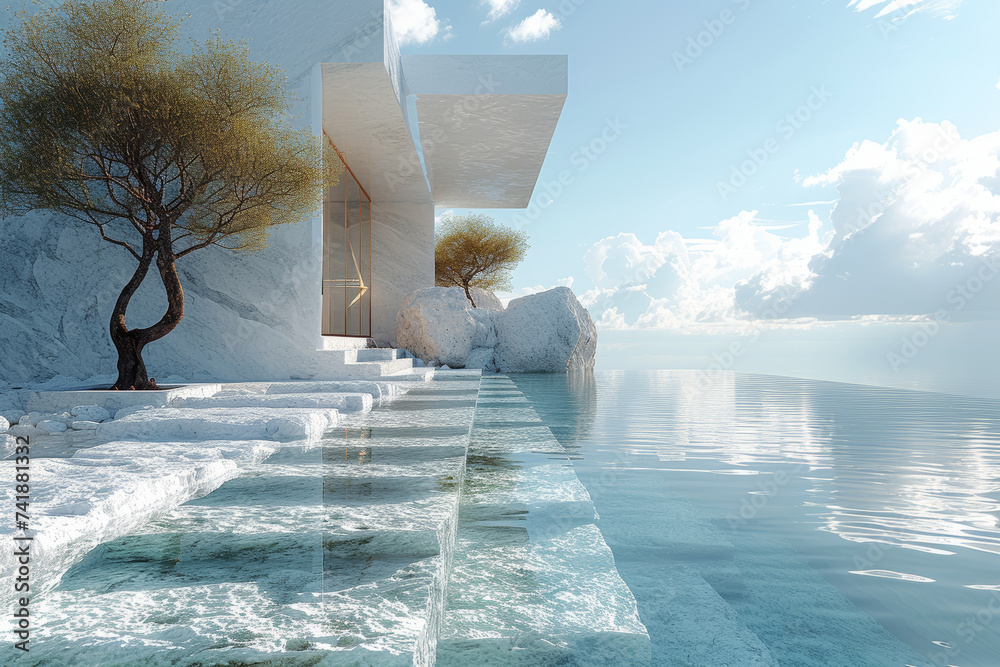 A house with reflective exterior paint, reducing heat absorption and ...