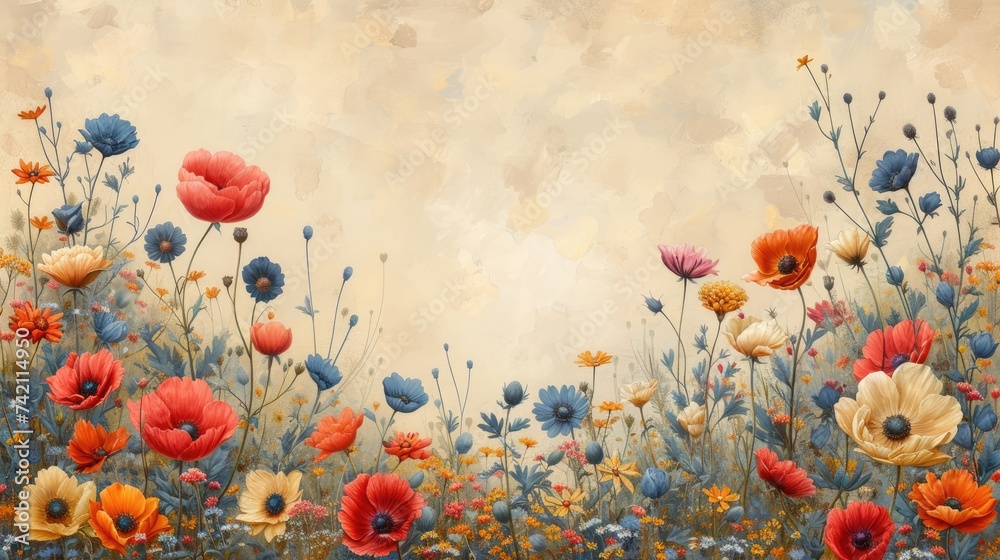 old paper with a wildflower background, and wildflower border design ...