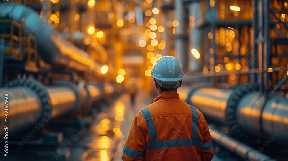 engineer inspection at pipes oil factory during refinery valve of ...