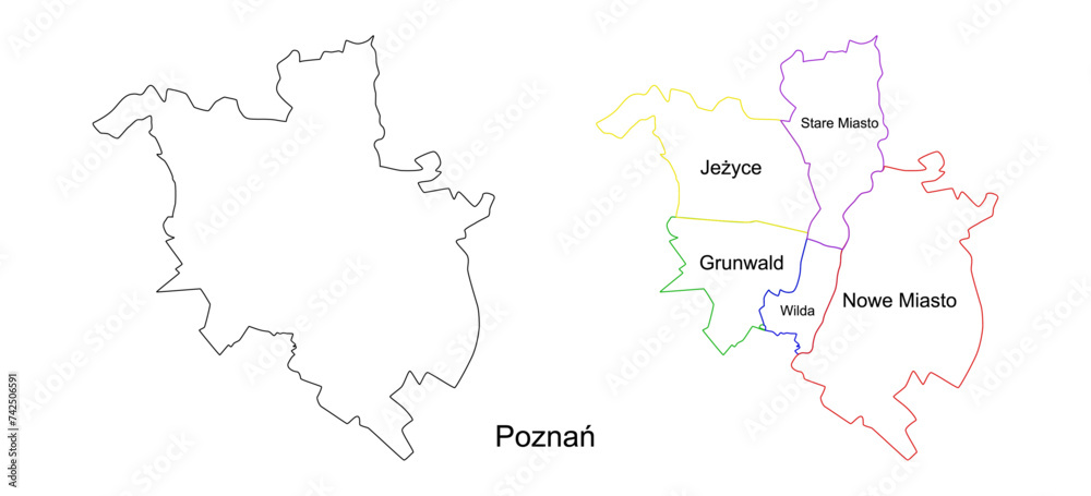 Vector map of Poznan and its districts. Highly detailed vector outline ...