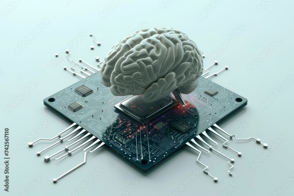 Ilustración de Stock AI Brain Chip digital. Artificial Intelligence ...