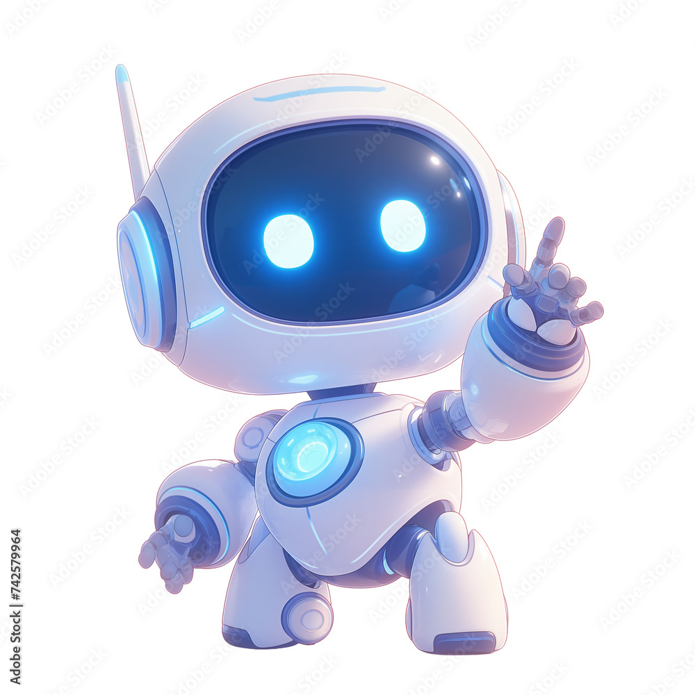 Happy cute robot on transparent background, friendly and cheerful robot. Friendly mini robot ...