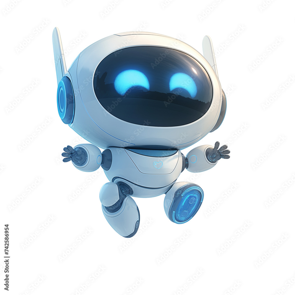Happy cute robot on transparent background, friendly and cheerful robot ...