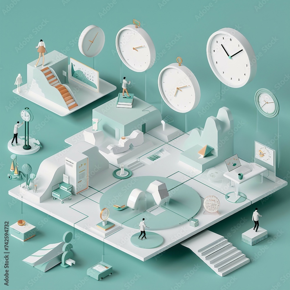 a person's daily routine represented as a 3D timeline, with calendar ...