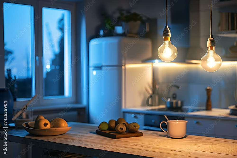 An energy efficiency concept showcasing a modern LED lighting, and ...