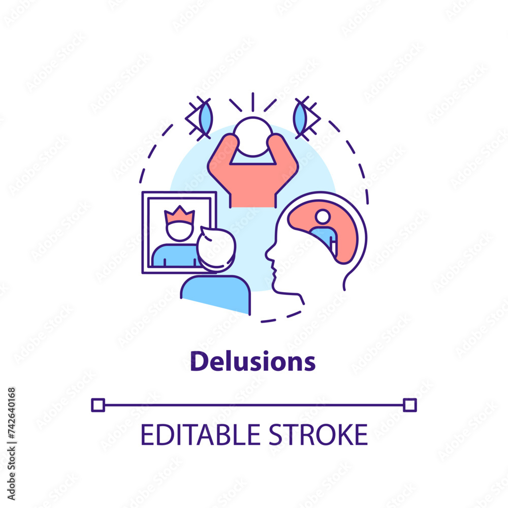 Delusion mental illness multi color concept icon. Cognitive disorder ...