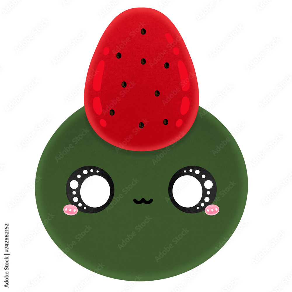 Ilustrace Cute Strawberry Daifuku Mochi Character Mascot Kawaii Cartoon ...