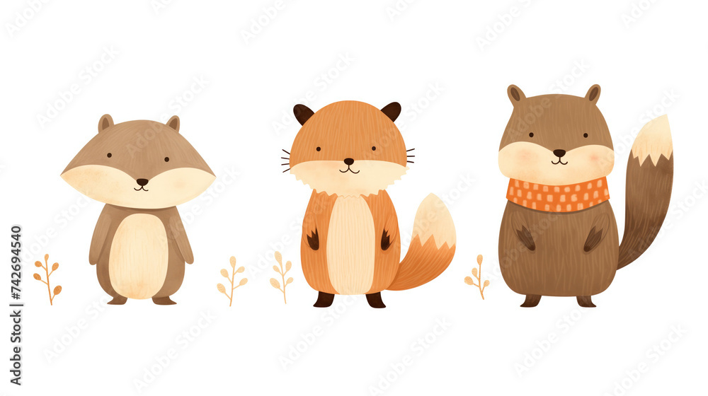 Cartoon little bear, fox and chipmunk Stock Illustration | Adobe Stock