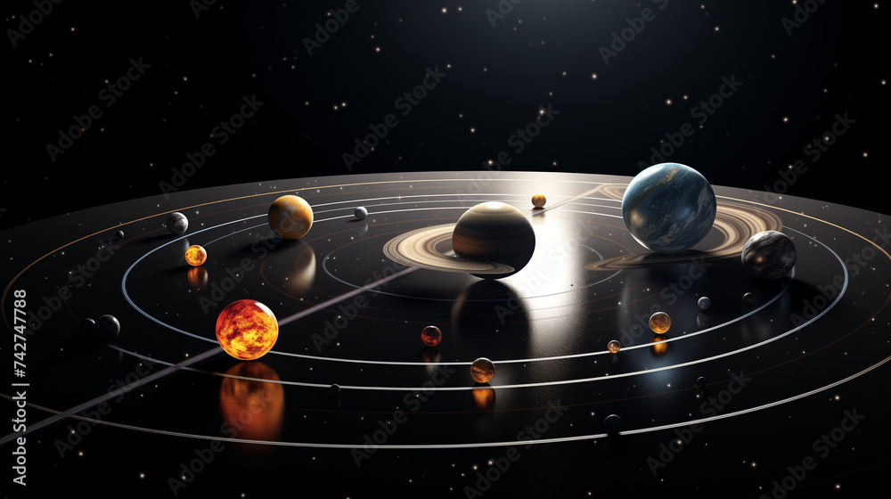 planets rotating in their orbits 3d model, space science background astronomy wallpaper, stars ...