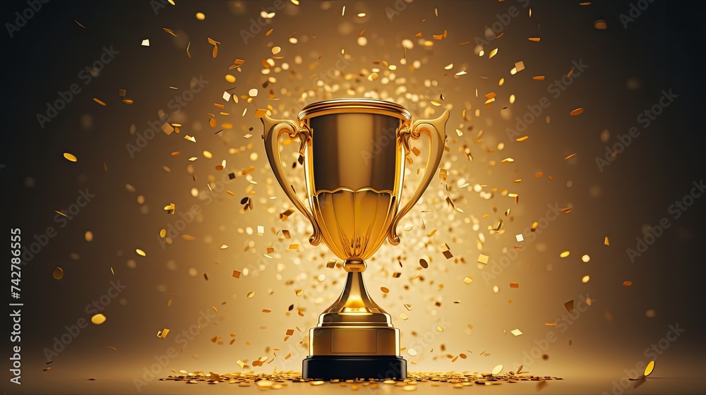 Gold first place winners trophy with confetti Stock Photo | Adobe Stock