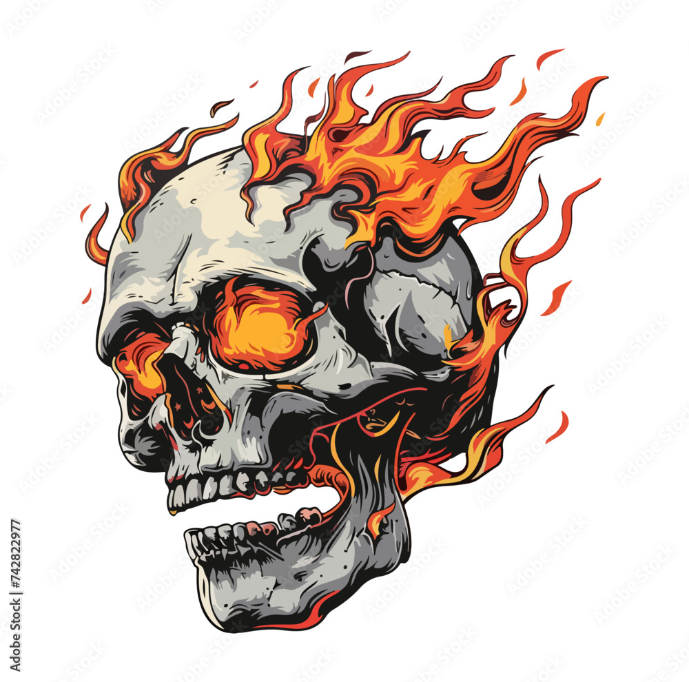 skull on fire flames illustration Stock Vector | Adobe Stock