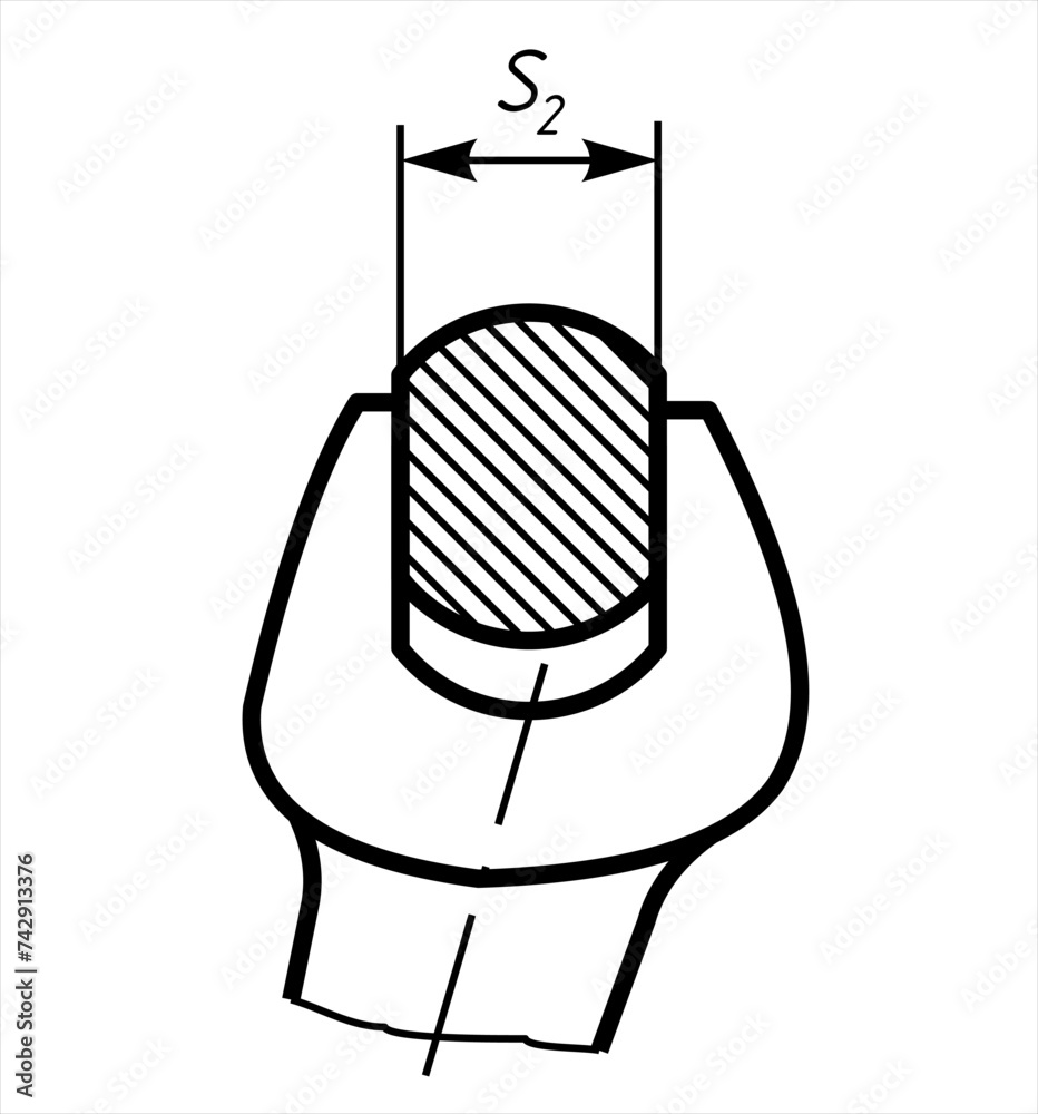 Vector engineering drawing of steel mechanical part (wrench) with ...