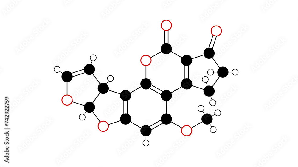 aflatoxin b1 molecule, structural chemical formula, ball-and-stick ...