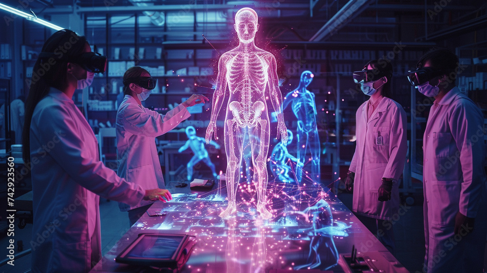 Group of doctor using VR glass analysis and learning human body, Big ...