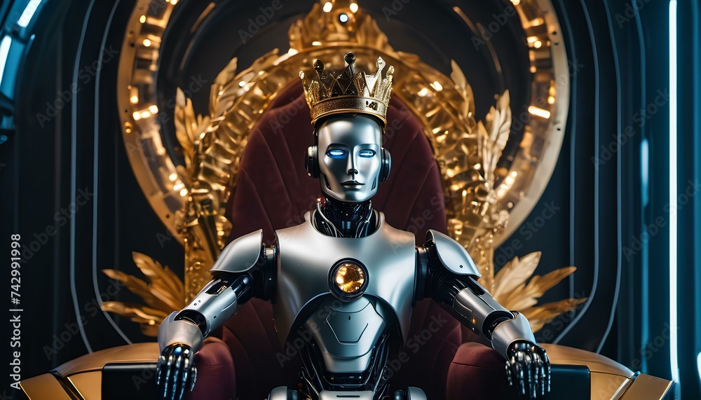 illustration of a robot wearing a crown sitting on a throne. robots ...