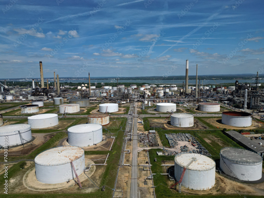 Straight pipeline in the center of biggest oil refinery and ...