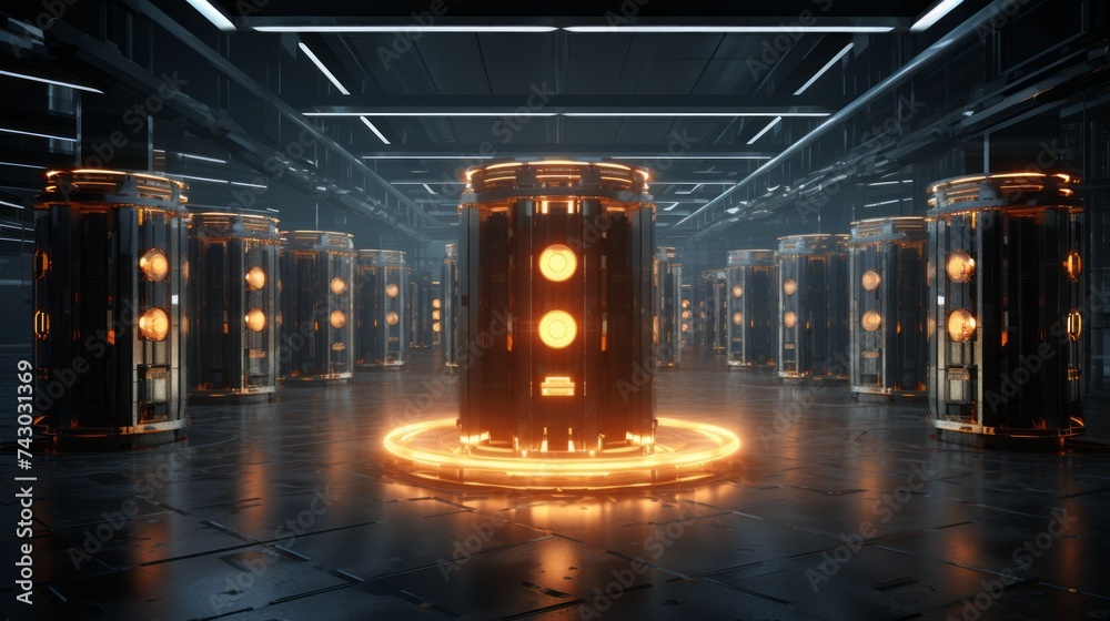 Generative AI A conceptual visualization of a render farm operating ...