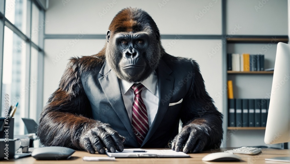 Boss gorilla animal concept Anthropomorphic wearing suit formal ...