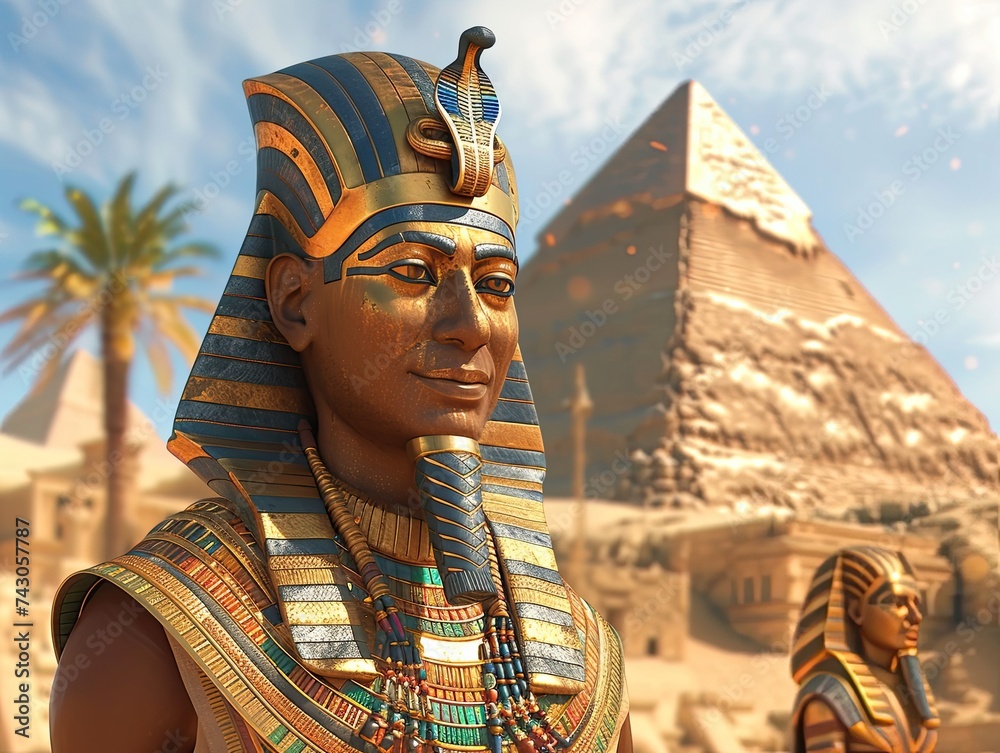 Design a 3D animation of a benevolent Pharaoh from ancient Egyptian ...