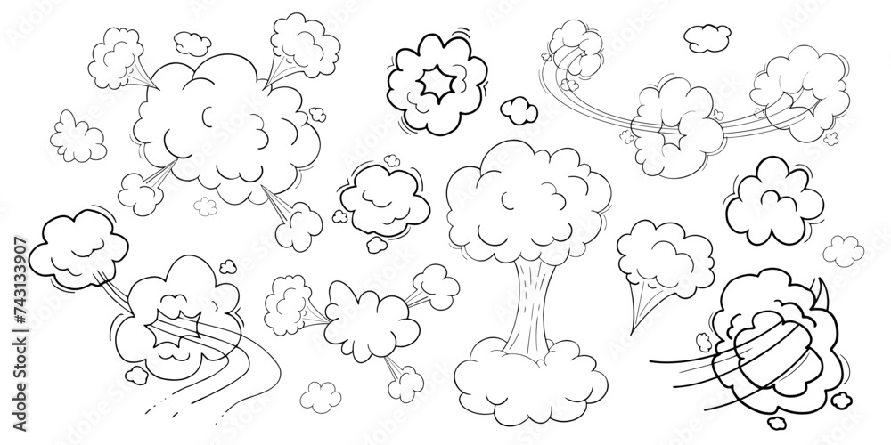 Comic motion effect, clouds speed way, trail set fast wind swirl, puff ...