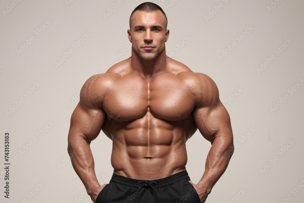 Muscular body builder man posing Stock Photo | Adobe Stock