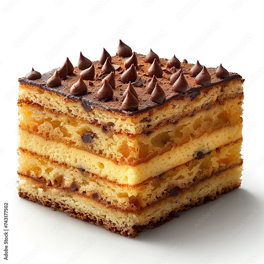 A square sponge cake on a white background, showing off its softness ...