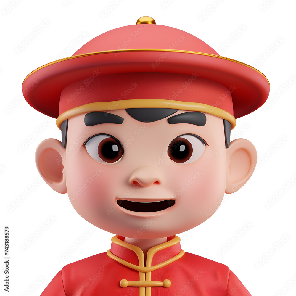 Ilustración de Stock Cute male avatar icon in a typical Chinese hat, a ...