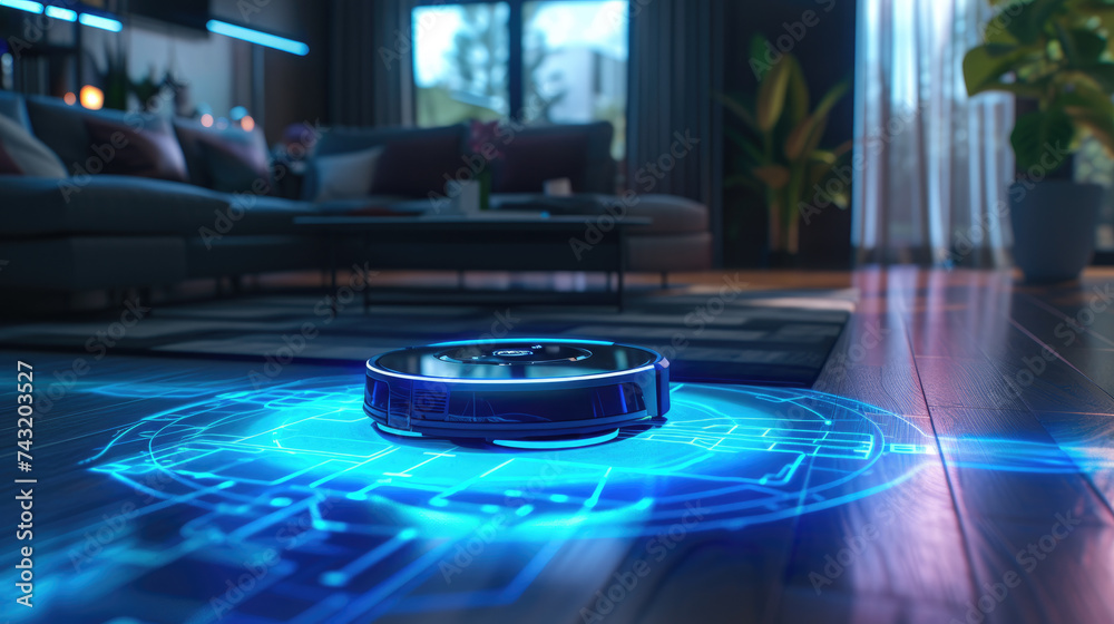 Robot vacuum cleaner scans space and builds route map on floor ...