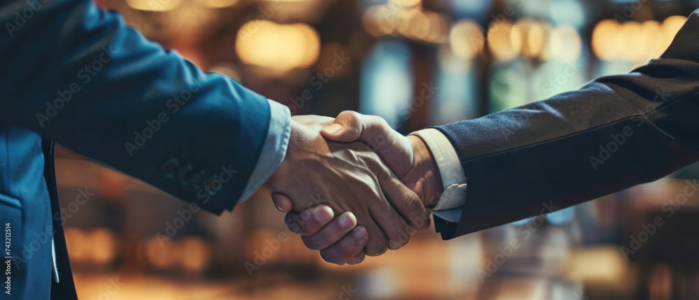 Two business men shaking hands in the office after successfully signing ...