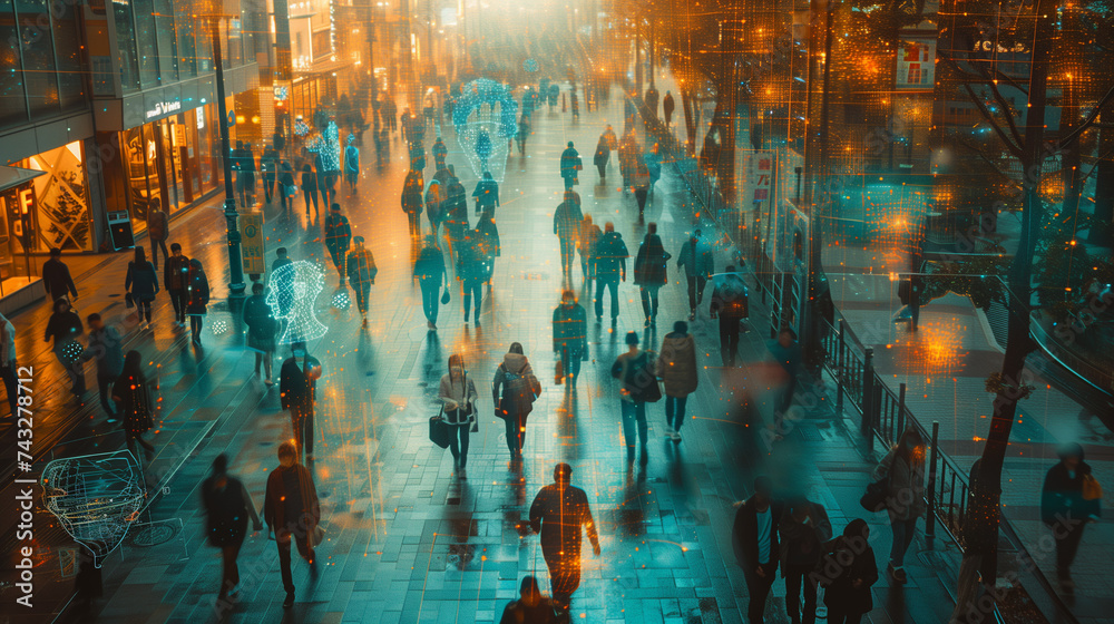 Security Camera Surveillance Footage, Crowd of People Walking on Busy ...