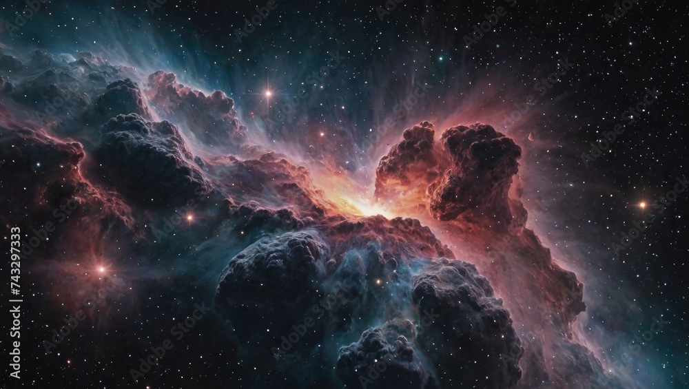 Interstellar nebulae forms of cosmic dust clouds, star birth regions ...