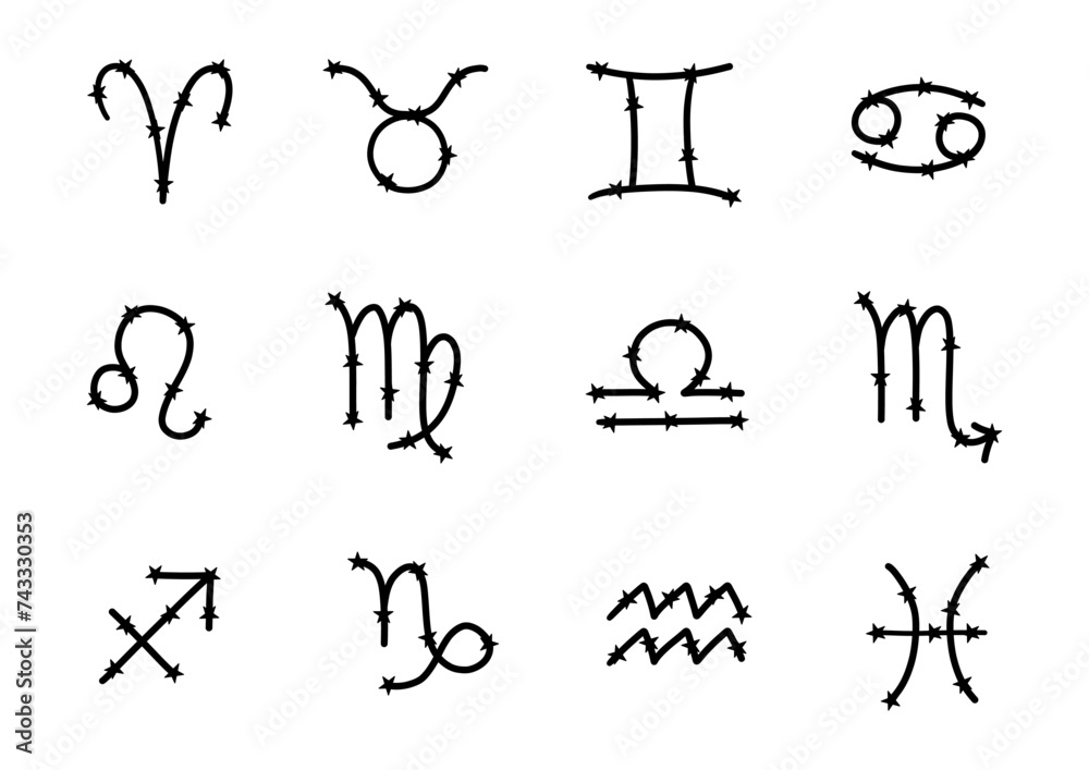 Horoscope zodiac signs set. Astronomical twelve zodiac signs. Horoscope ...