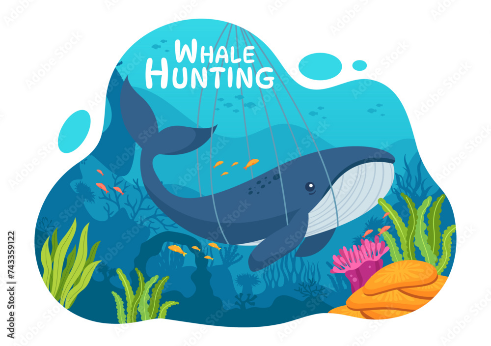 Whale Hunting Vector Illustration with the Activity of Catch Whales to ...