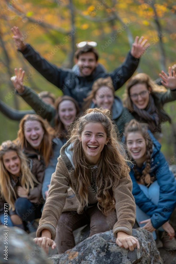 Employees participating in a team outing or retreat, enjoying outdoor ...