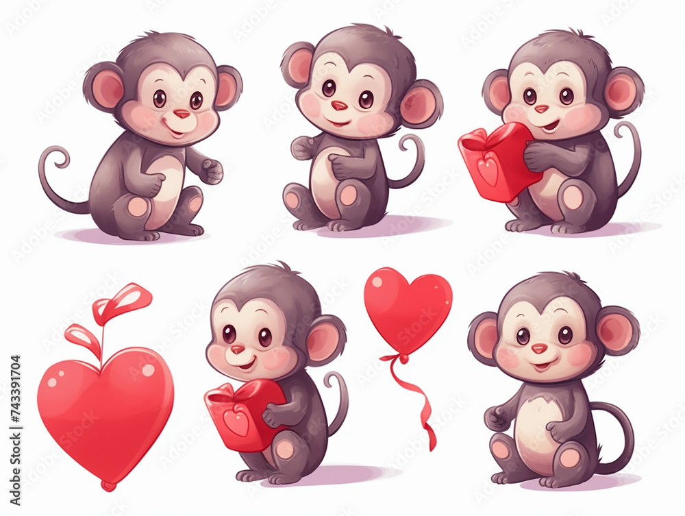 Watercolor valentines day love monkey couple, hand drawn watercolor ...