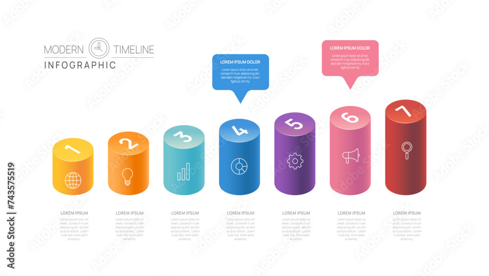 Infographic Timeline diagram template for business. 7 Steps Modern ...