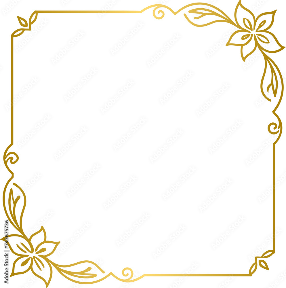 Golden floral corner border, gold hand drawn doodle style corner border ...